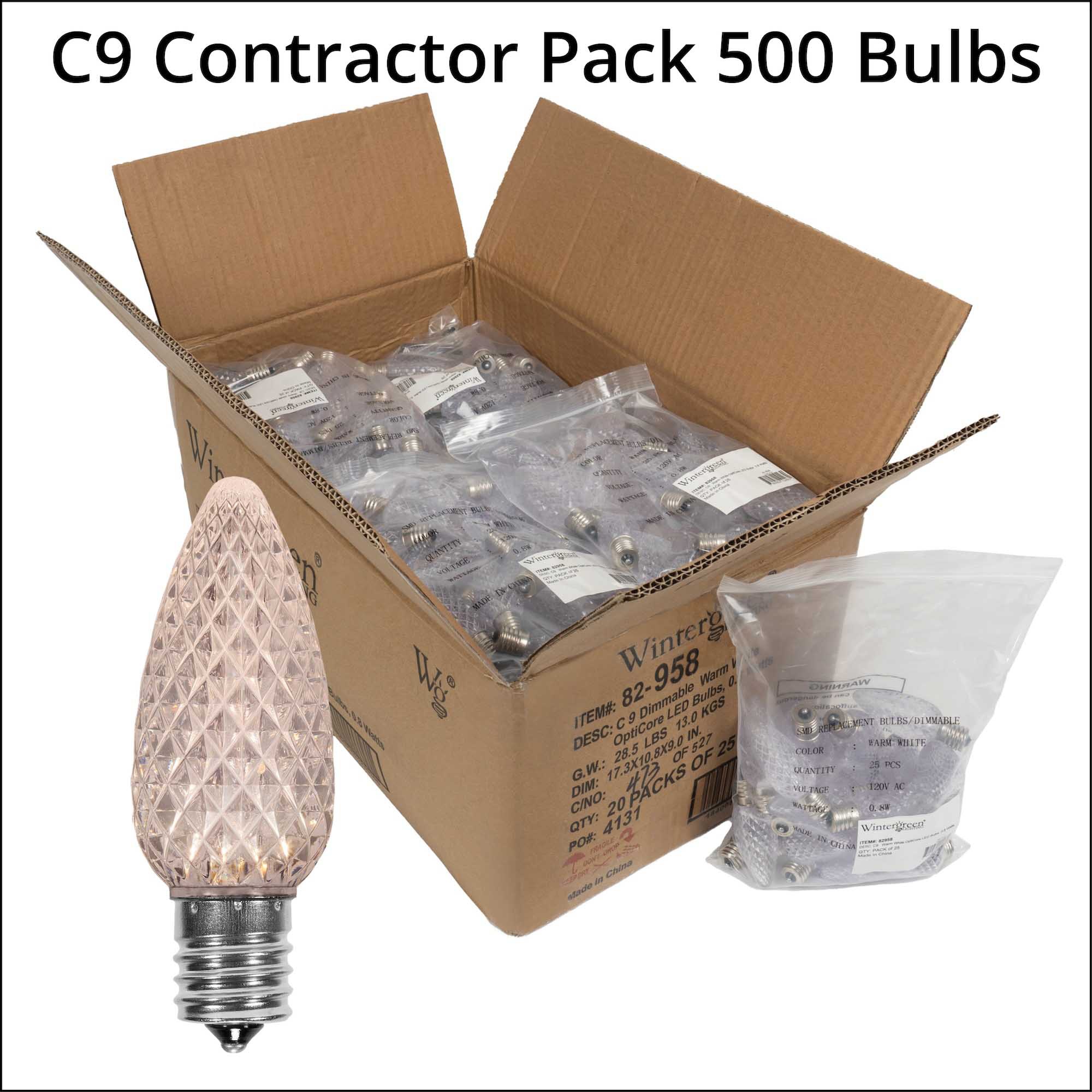 C9 Warm White OptiCore LED Christmas Light Bulbs, Contractor Pack