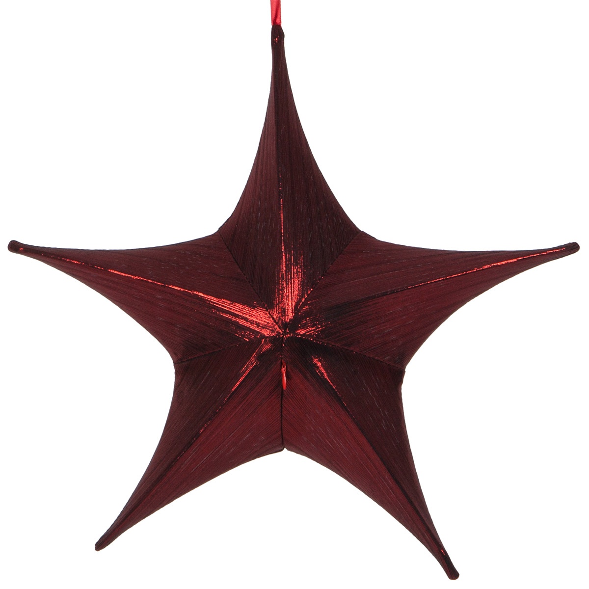 Fold Flat Red Metallic Lame Christmas Star, Unlit