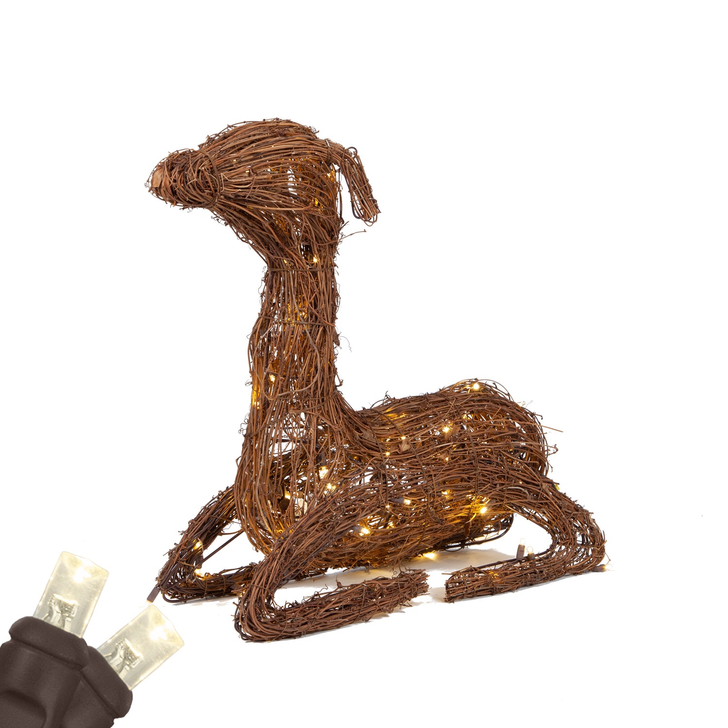 Outdoor Christmas Decorations - Grapevine Sitting Fawn, Warm White LED ...