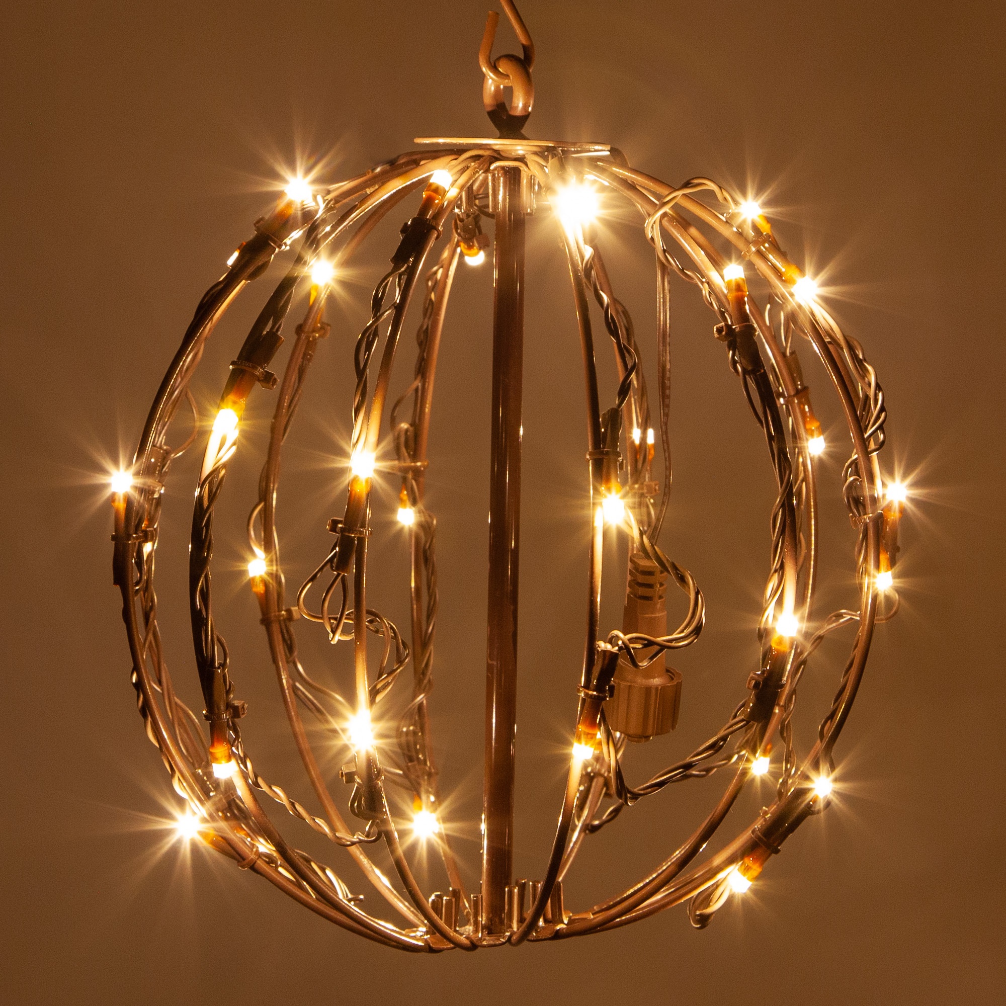 Warm White LED Christmas Light Ball, Fold Flat Brown Frame