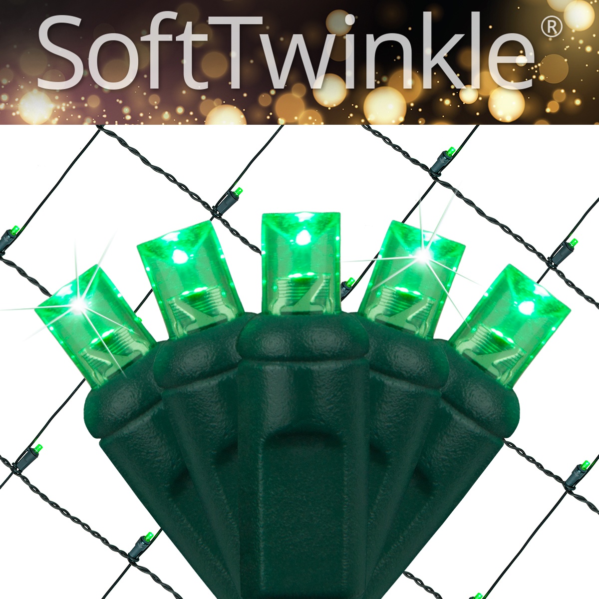 5mm Green SoftTwinkle® LED Net Lights, Green Wire