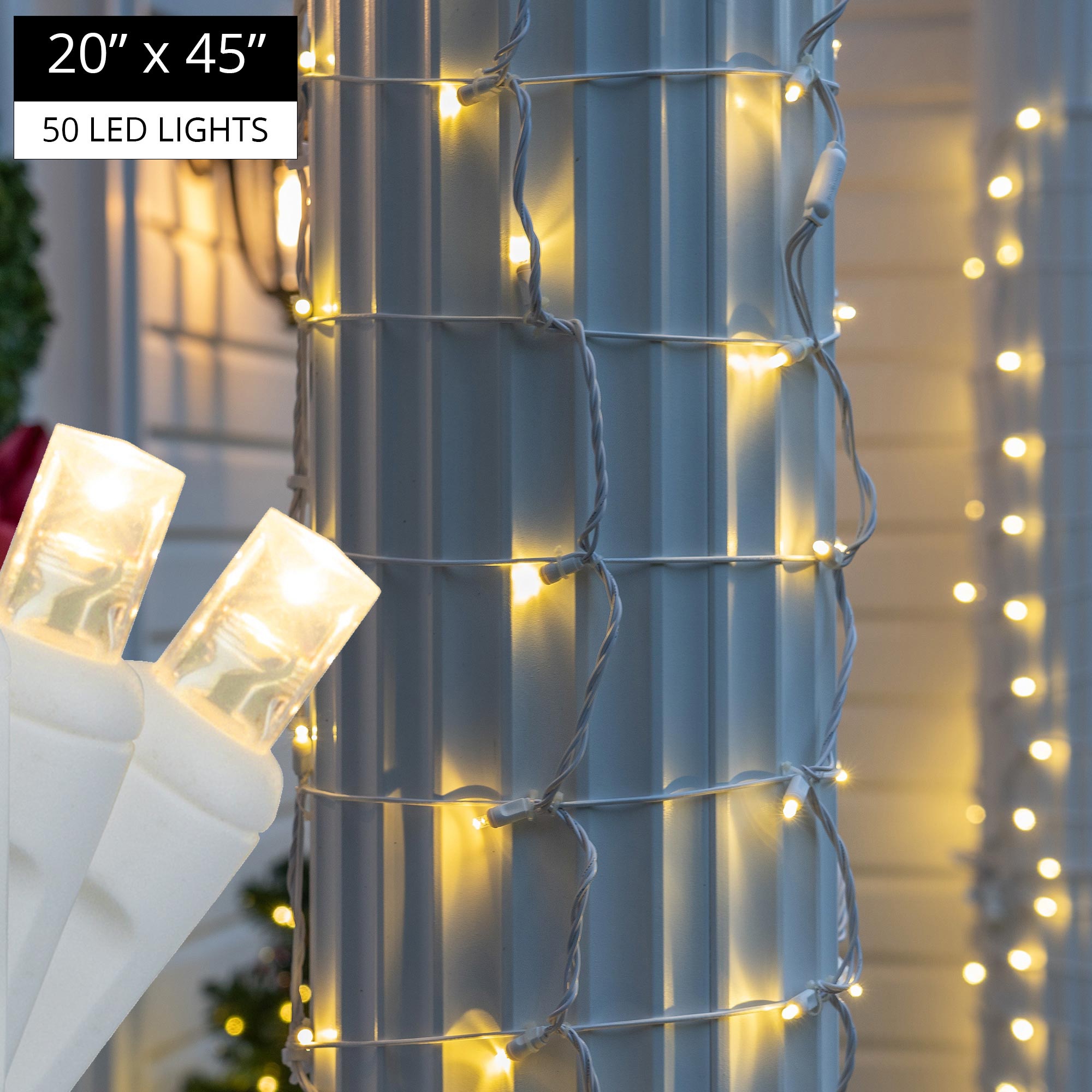 5mm Warm White LED StretchNet Pro® Column Wrap Lights, White Wire