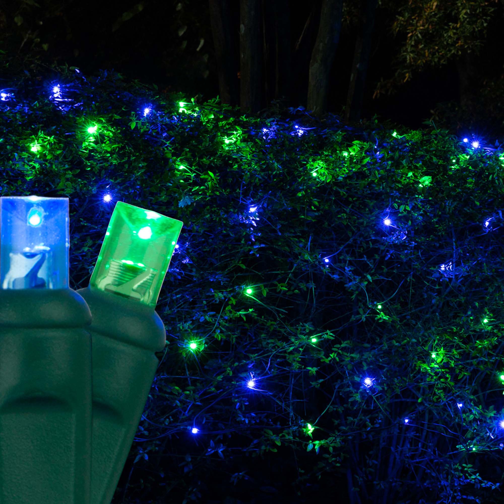 5mm Blue, Green LED Net Lights, Green Wire