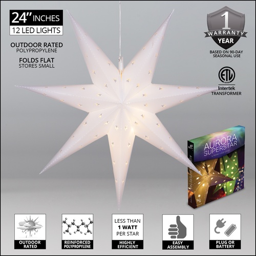 Aurora Superstar TM LED Fold-Flat White 7 Point Star Light, Outdoor Rated