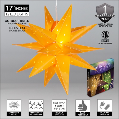 Aurora Superstar TM LED Fold-Flat Yellow Moravian Star Light, Outdoor Rated