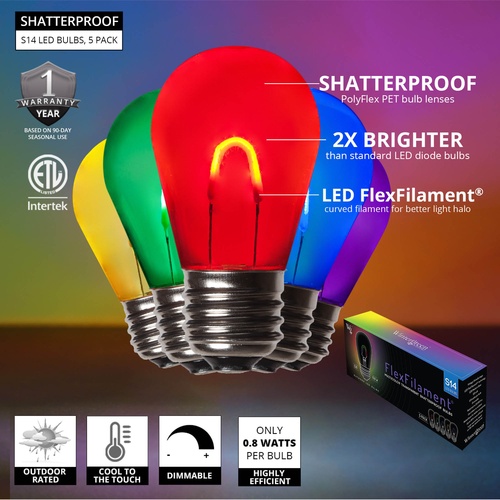 S14 Multicolor Shatterproof FlexFilament TM LED Edison Bulb