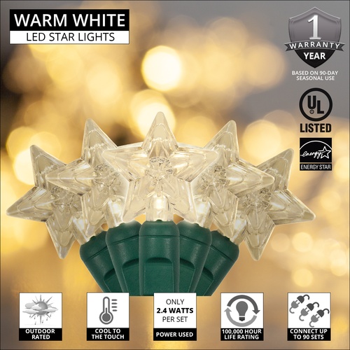 Novelty Lights - 35 Warm White Star LED Lights, 6" Spacing