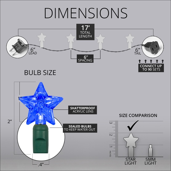 Novelty Lights - 35 Multicolor Star LED Christmas Lights, 6" Spacing