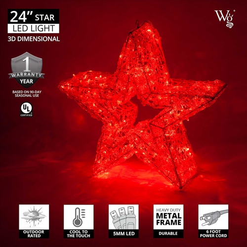 Wintergreen Lighting® LED Five Point Dimensional Star, Red Lights