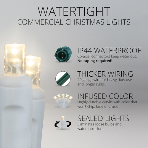 Commercial 5mm Warm White LED Christmas Lights, White Wire
