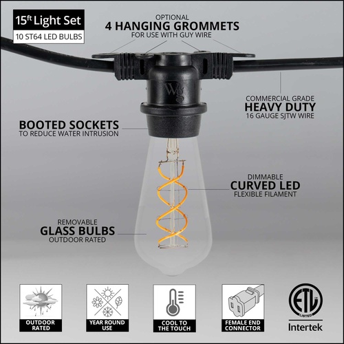 Patio Lights - Warm White FlexFilament LED Patio String Lights, ST64 ...