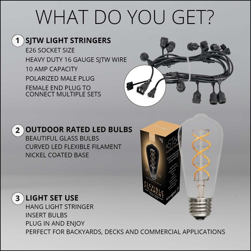 Patio Lights - Warm White FlexFilament LED Patio String Lights, ST64 ...