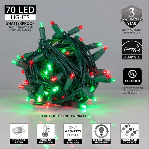 5mm Green, Red LED Christmas Lights, Commercial