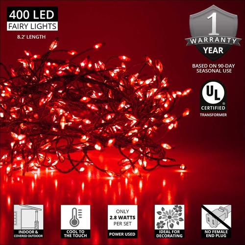 Novelty Lights - Red LED Fairy Garland Lights, Silver Wire