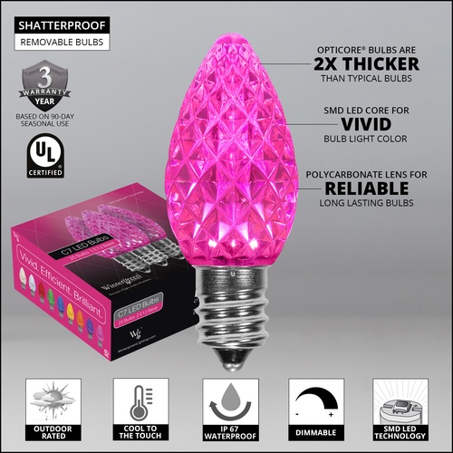 C7 Pink OptiCore LED Christmas Light Bulbs