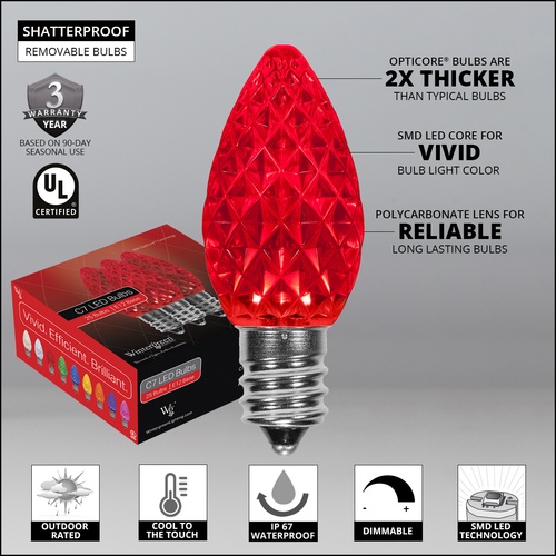 C7 Red OptiCore LED Christmas Light Bulbs