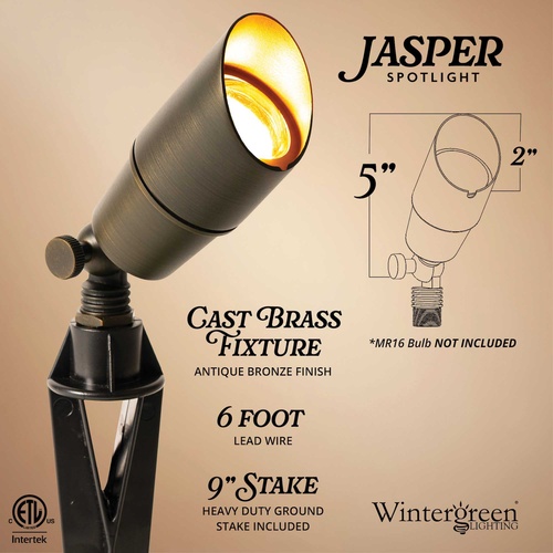 Jasper Outdoor Low Voltage Landscape Lighting Spotlight, Antique Bronze
