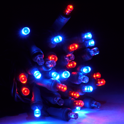 50 5mm Red, White, Blue LED Patriotic Mini Lights with Flash
