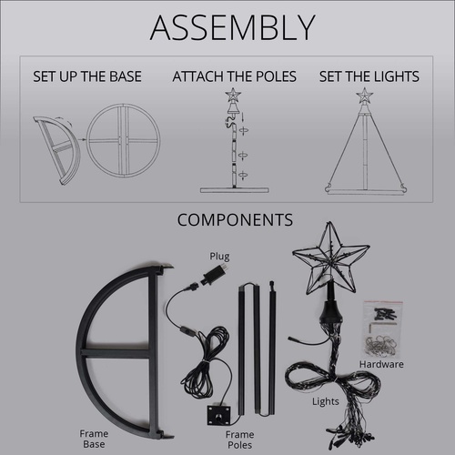 Warm White LED Animated Outdoor Lightshow Tree, Black Frame