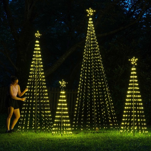 Warm White LED Animated Outdoor Lightshow Tree, Black Frame