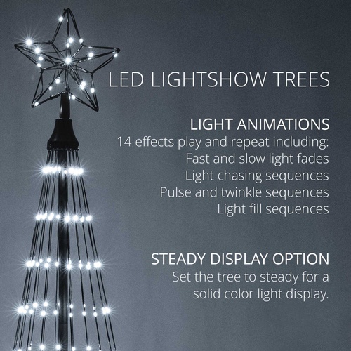 Cool White LED Animated Outdoor Lightshow Tree, Black Frame