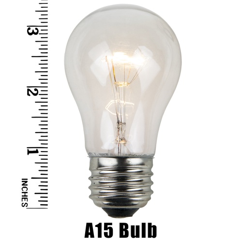 E26 Party and Sign Bulbs - A15 Transparent Clear, 15 Watt Replacement Bulbs