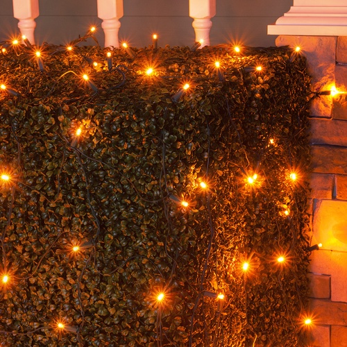 5mm Amber LED Net Lights, Green Wire