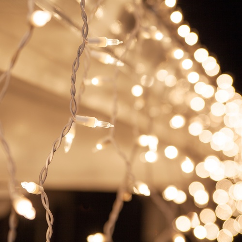 Commercial - Clear Icicle Lights, White Wire
