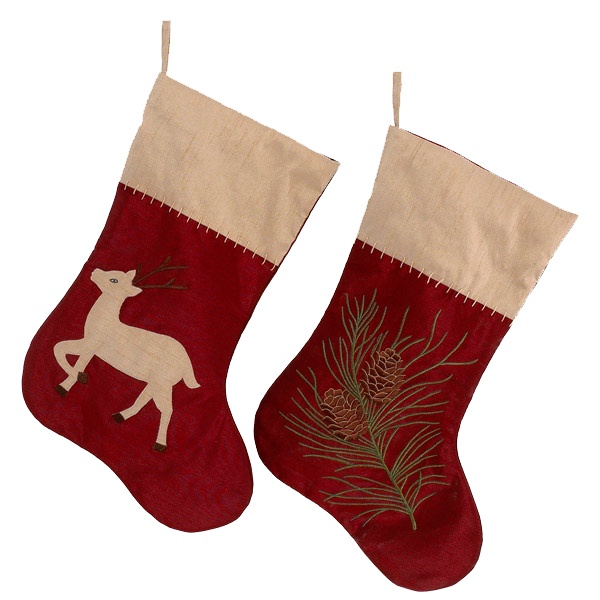 Christmas Stockings - Reindeer and Pine Cone Stockings, Set of 2