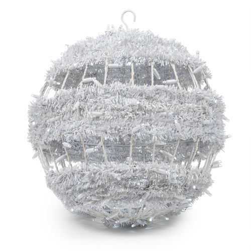 Cool White LED Commercial Christmas Light Ball With Tinsel Swirl