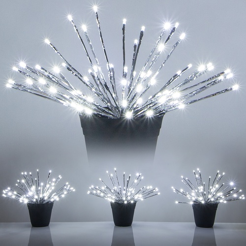 Silver Starburst Lighted Branches with Cool White LED Twinkle Lights, 3 pc