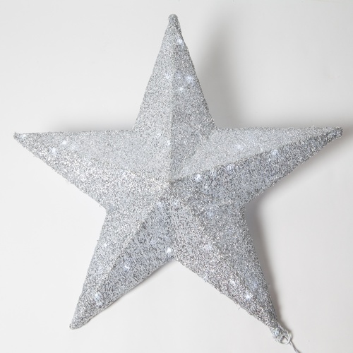 Silver Metallic Mesh Star Light, White LED Lights
