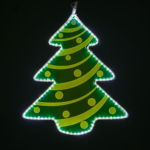 Electric Green Lit Tree with Etched Decorative Design