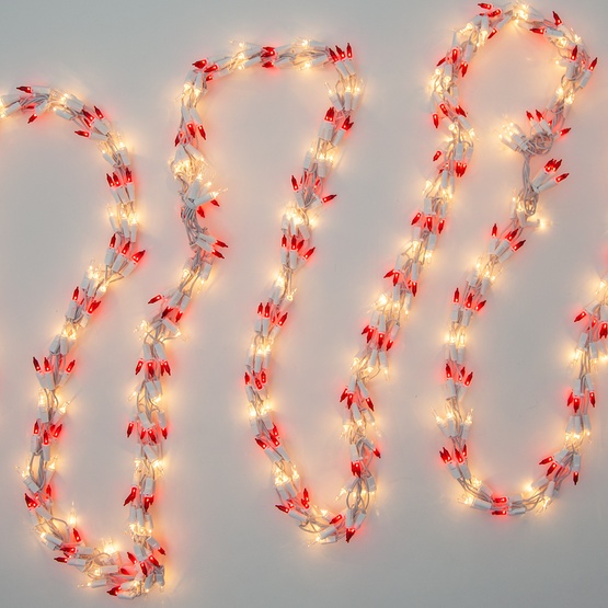 Garland Lights - 18' Garland Lights, 600 Red/Clear Lights, White Wire