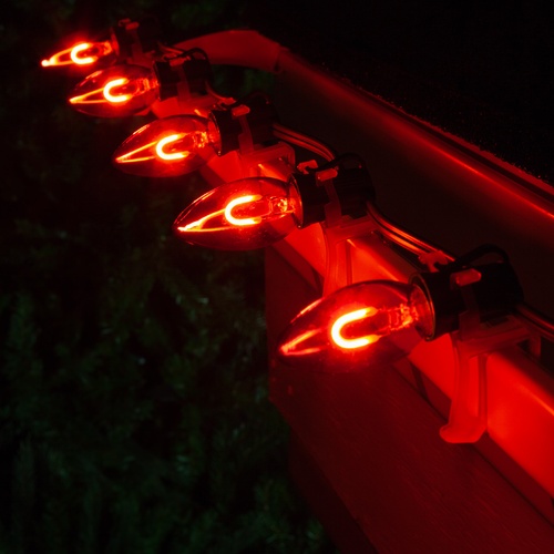 C9 Red Glass FlexFilament TM LED Vintage Christmas Light Bulb, Transparent