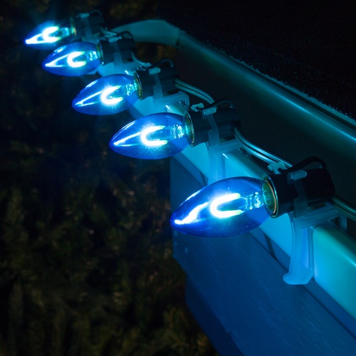 C9 Blue Glass FlexFilament TM LED Vintage Christmas Light Bulb, Transparent