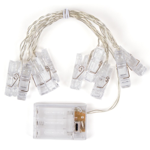 Novelty Lights - LED Clothes Pin String Lights, 10 Warm White Lights