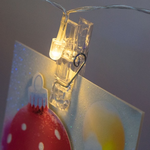Novelty Lights - LED Clothes Pin String Lights, 10 Warm White Lights