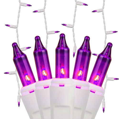 Purple Halloween Icicle Lights, White Wire