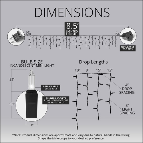 Purple Halloween Icicle Lights, White Wire