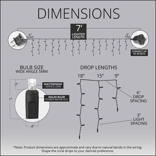 5mm Cool White LED Icicle Lights