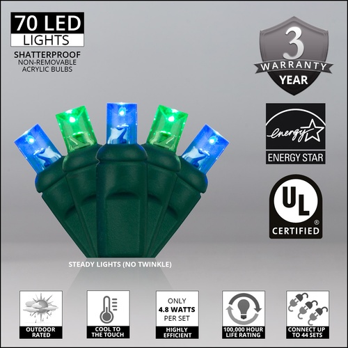 70 5mm Blue, Green LED Christmas Lights, Commercial