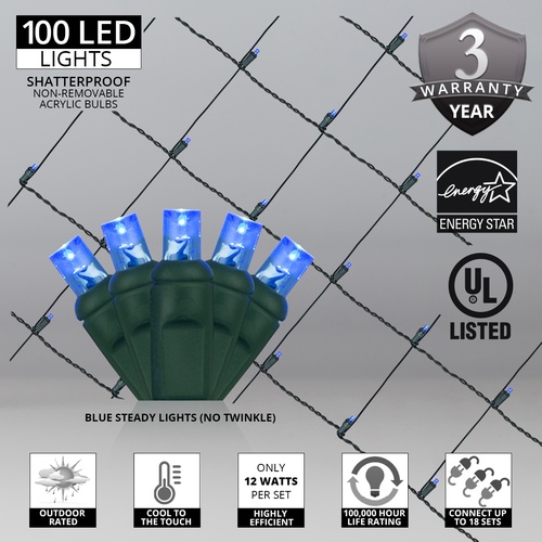 5mm Blue LED Net Lights, Green Wire