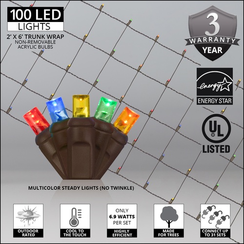 5mm Multicolor LED Tree Wrap Lights, Brown Wire