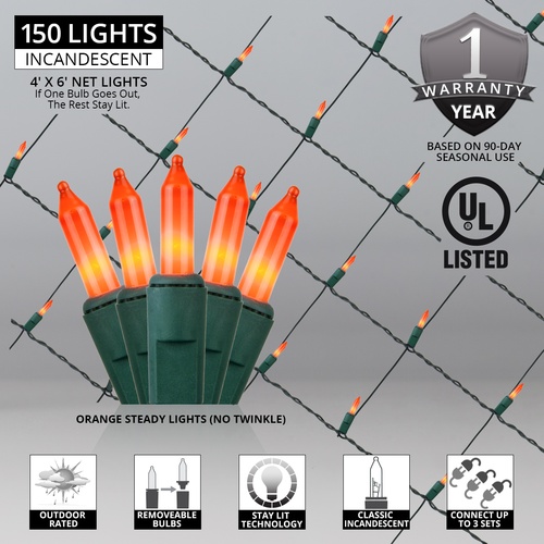 Orange Net Lights, Green Wire
