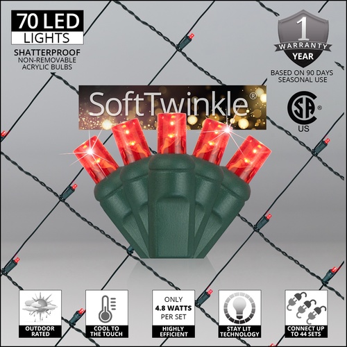 5mm Red SoftTwinkle LED Net Lights, Green Wire