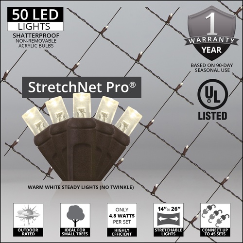 5mm Warm White LED StretchNet Pro Tree Wrap Lights, Brown Wire