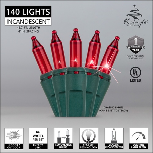 Chasing Christmas Mini Lights - 140 Red Chasing Mini Lights, 4" Spacing ...