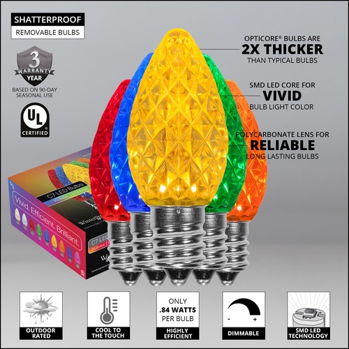 C7 Multicolor OptiCore LED Christmas Light Bulbs