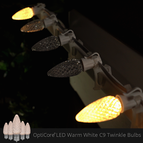 C9 Twinkle Warm White OptiCore® LED Christmas Light Bulbs